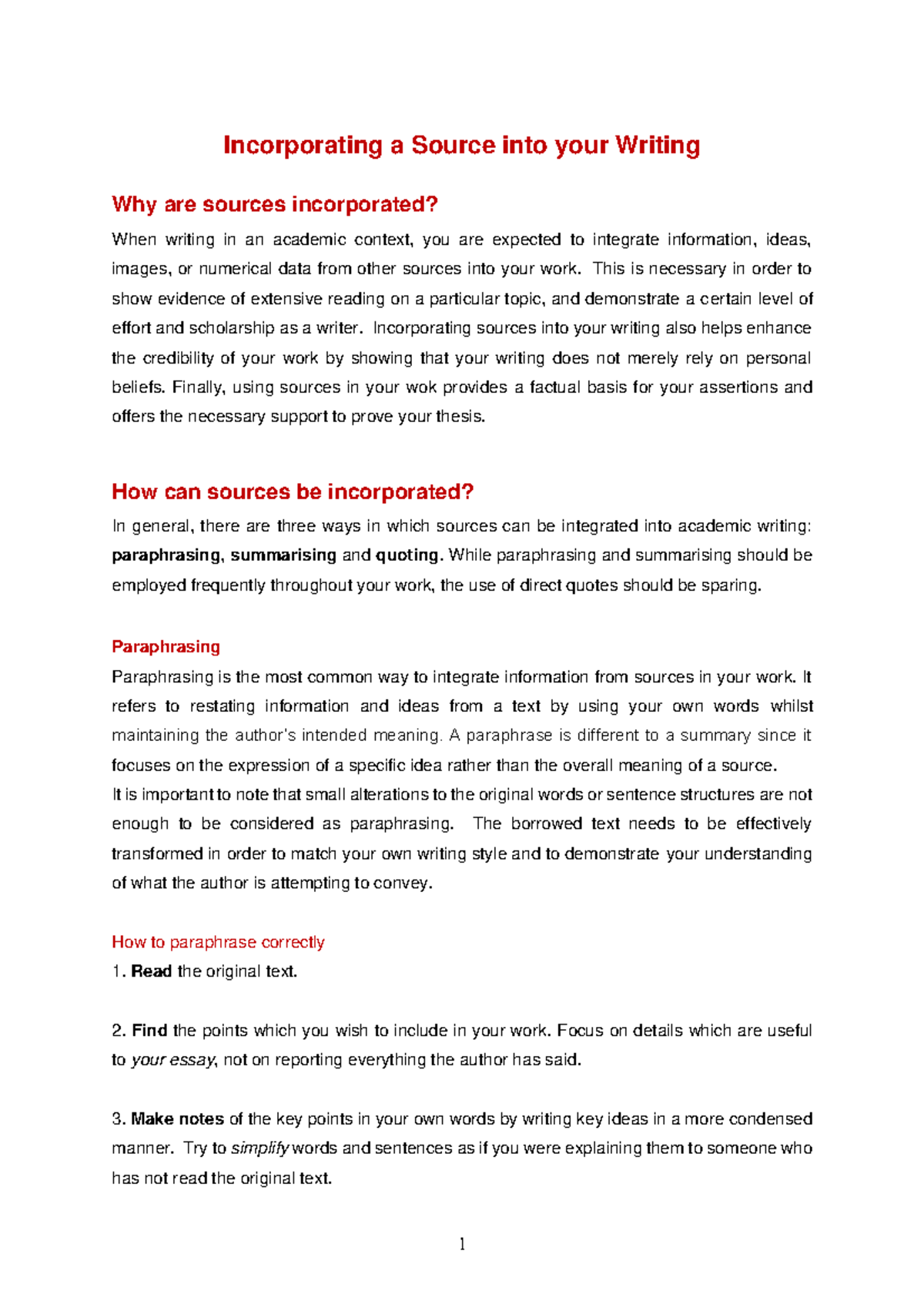 Incorporating a Source into your Writing (N) - Incorporating a Source ...