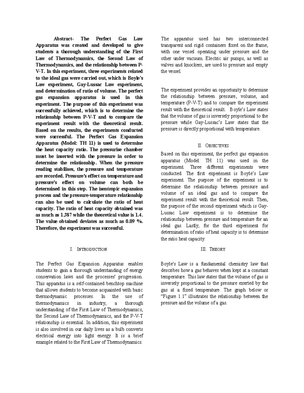 Properties Measurement-PVT lab report - Abstract- The Perfect Gas Law ...