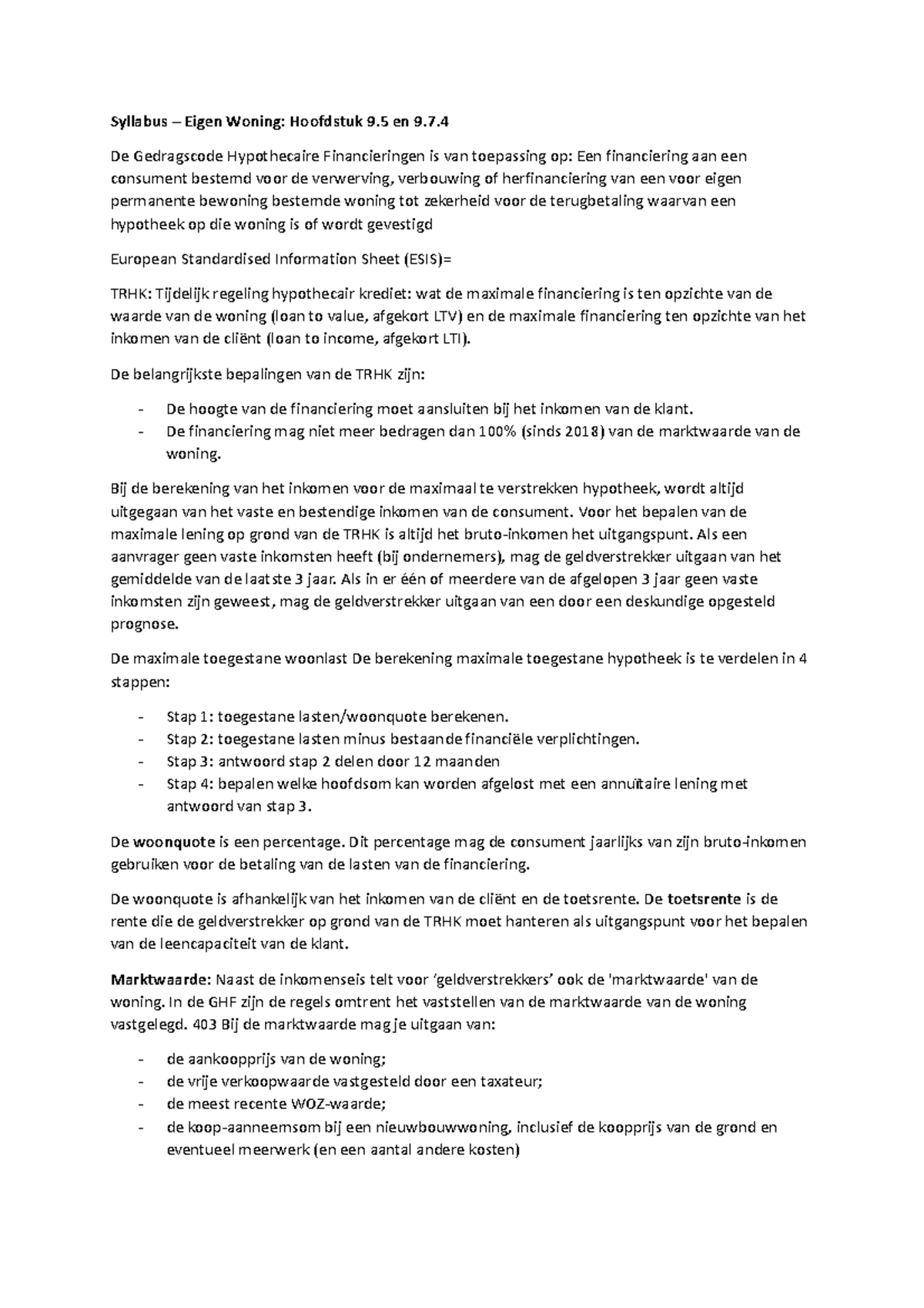 Instructie 3 - Syllabus – Eigen Woning: Hoofdstuk 9 en 9. De ...
