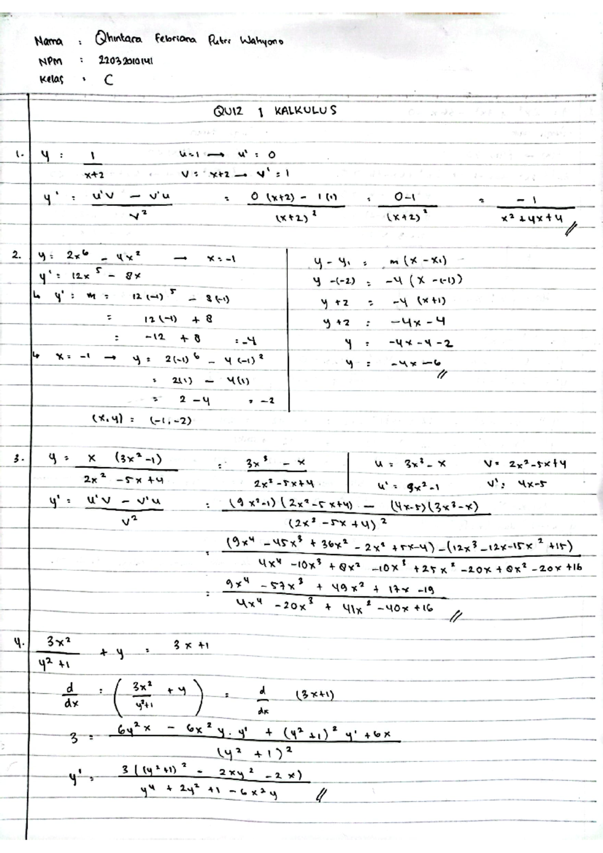 Kuis pertama matkul kalkulus dengan kode M - Kalkulus I - Studocu