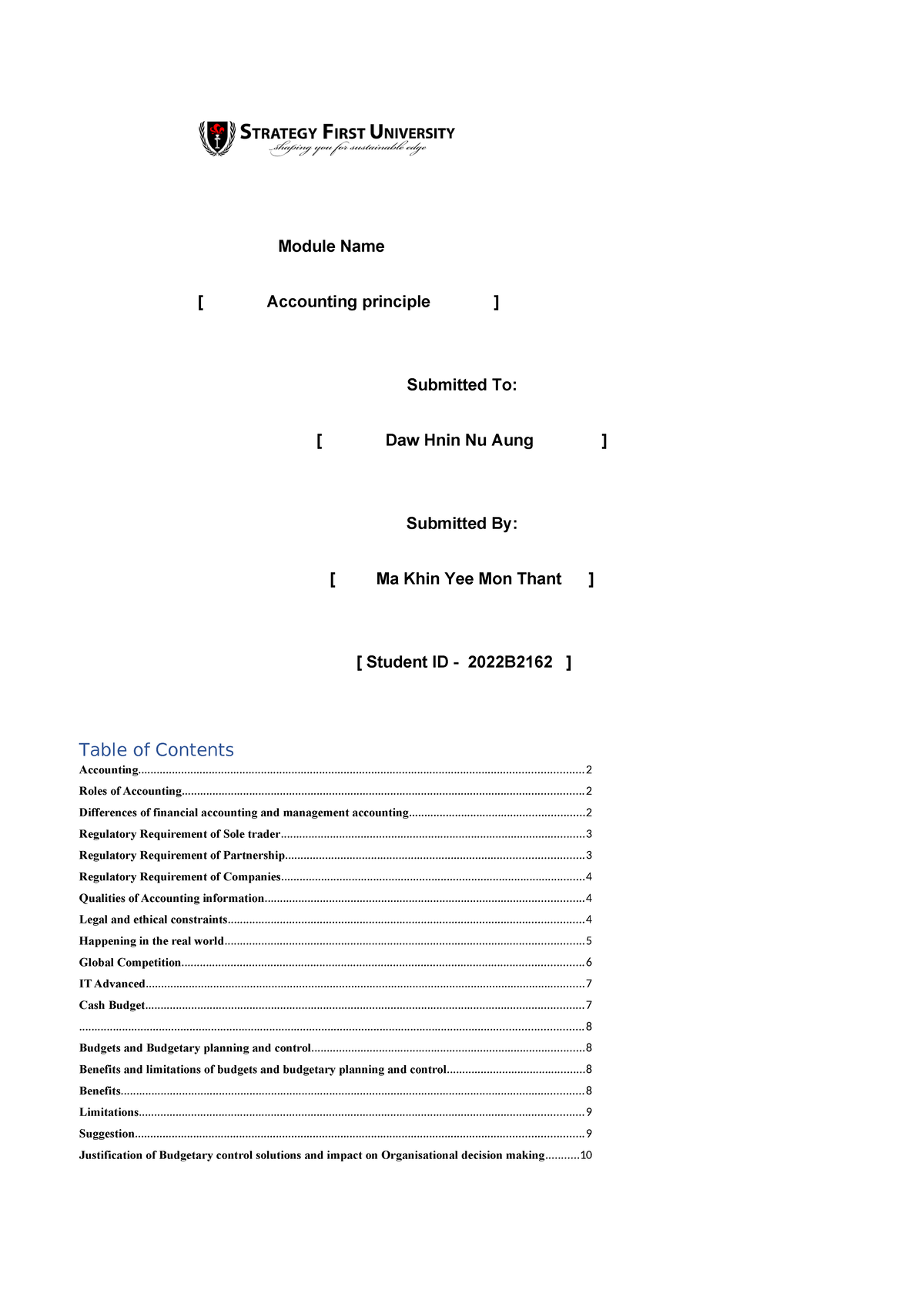 AP Assignment - Module Name [ Accounting principle ] Submitted To ...