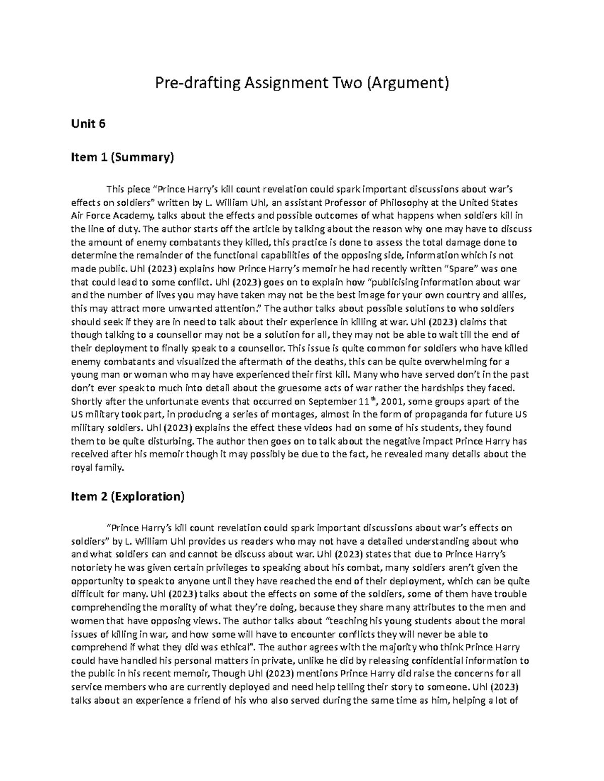 Pre-Drafting Assignment Two Unit 6&7 - Pre-drafting Assignment Two (Argument) Unit 6 Item 1 ...