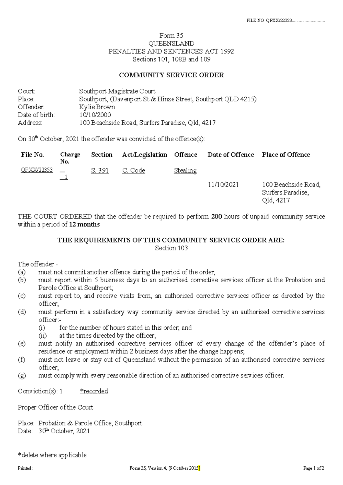 Nzebakankucommunity Service Order - FILE NO QPXX/22353 ...