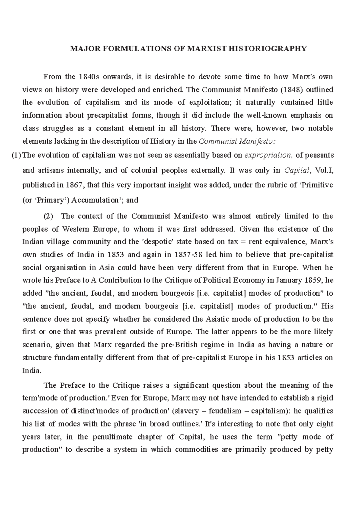 Major formulations of Marxist historiography - MAJOR FORMULATIONS OF ...