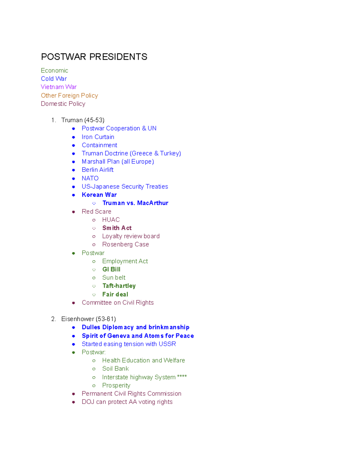 Postwar Presidents - POSTWAR PRESIDENTS Economic Cold War Vietnam War ...