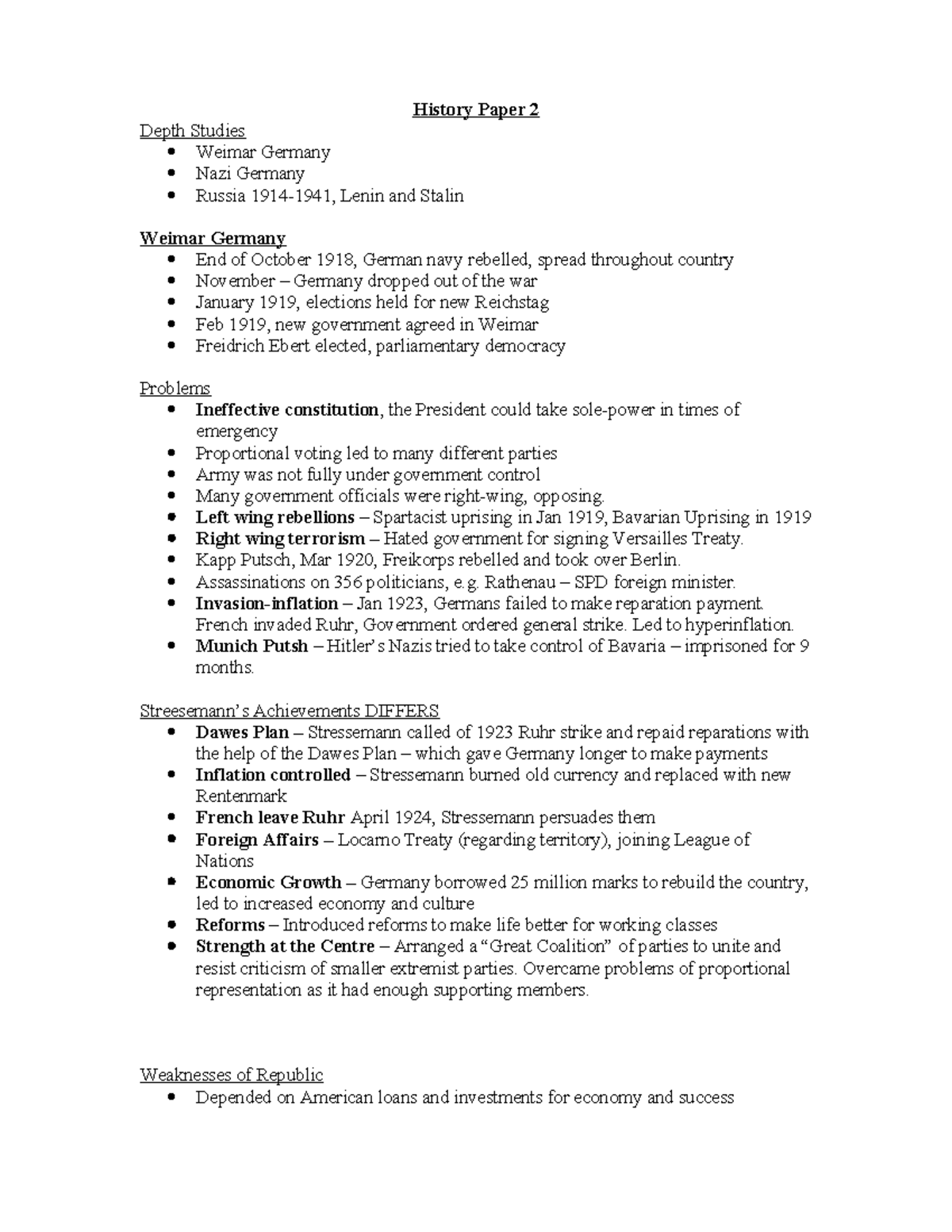 History Paper 2 - Notes on Cold War - History Paper 2 Depth Studies ...