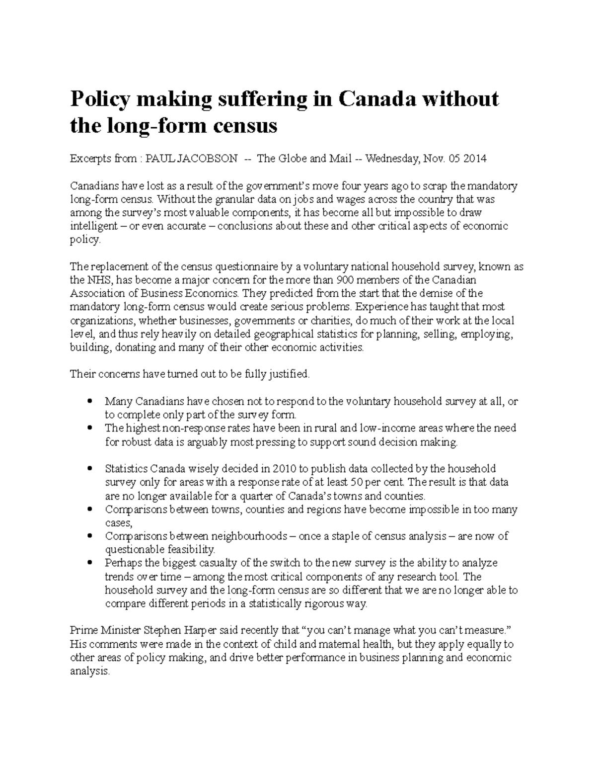 Long Form Census Fact Sheet - Policy making suffering in Canada without ...