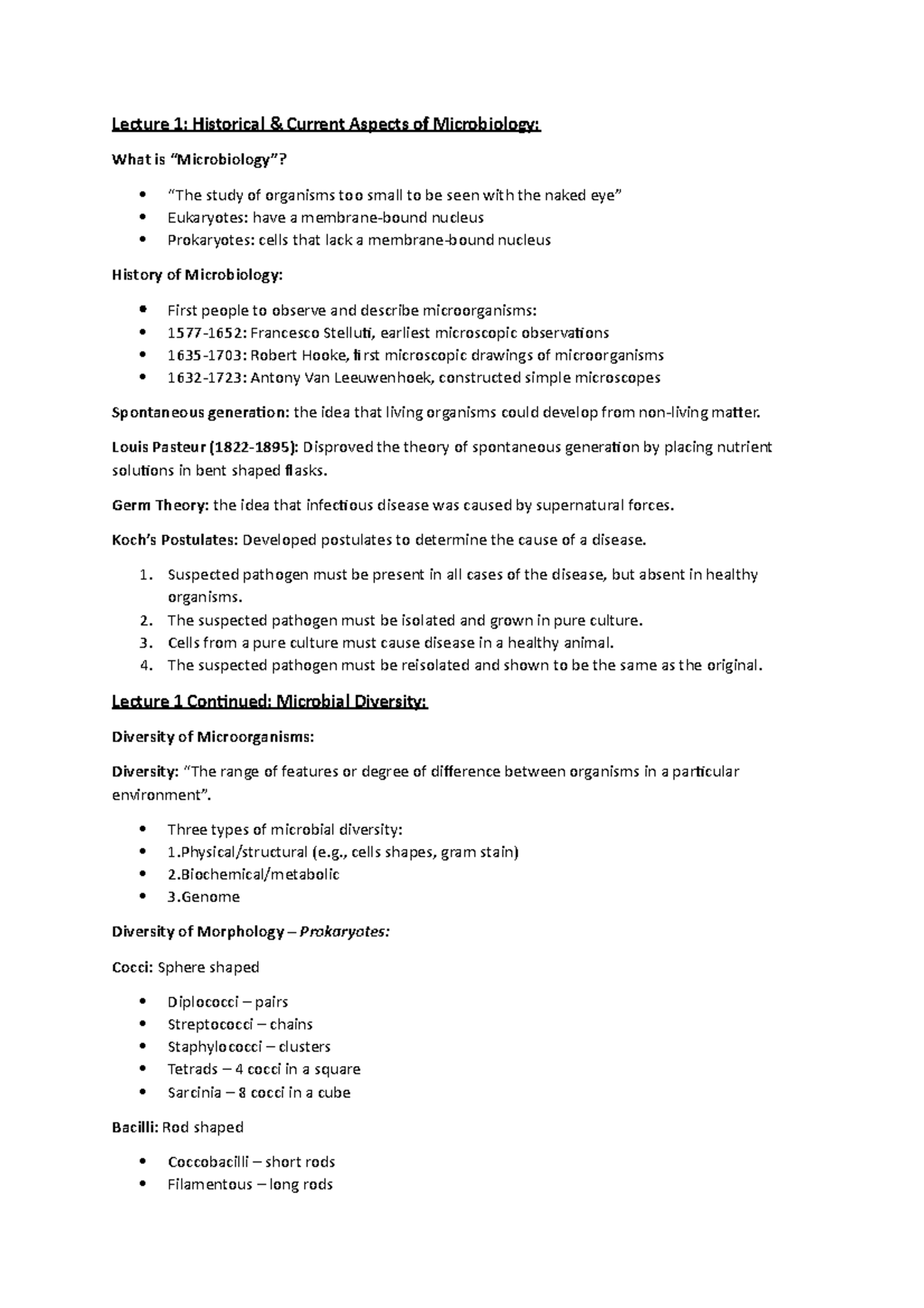 General Microbiology Notes - Lecture 1: Historical Current Aspects of ...