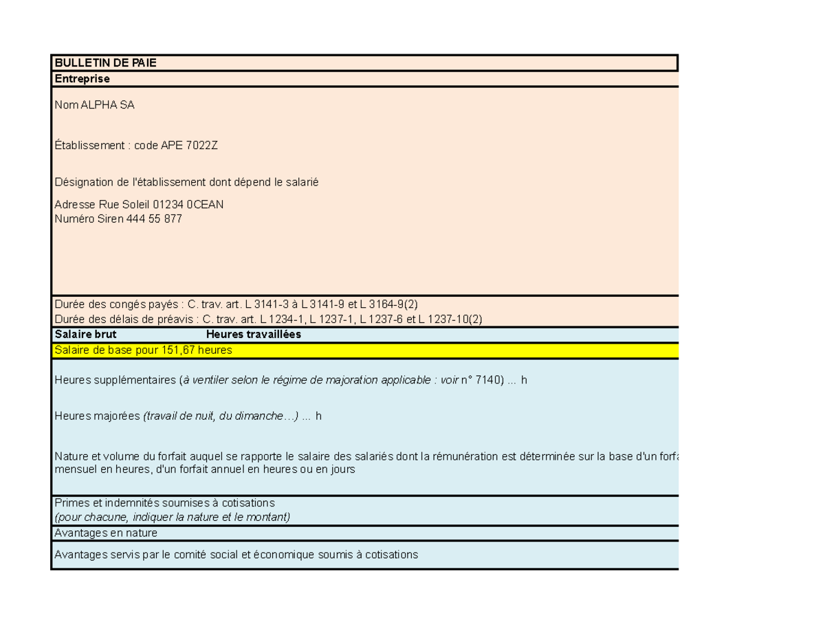Cours +TP Gestion DE LA PAIE - Fusion 2 RH(1).xlsx - Calcul bulletin de paie - BULLETIN DE PAIE ...