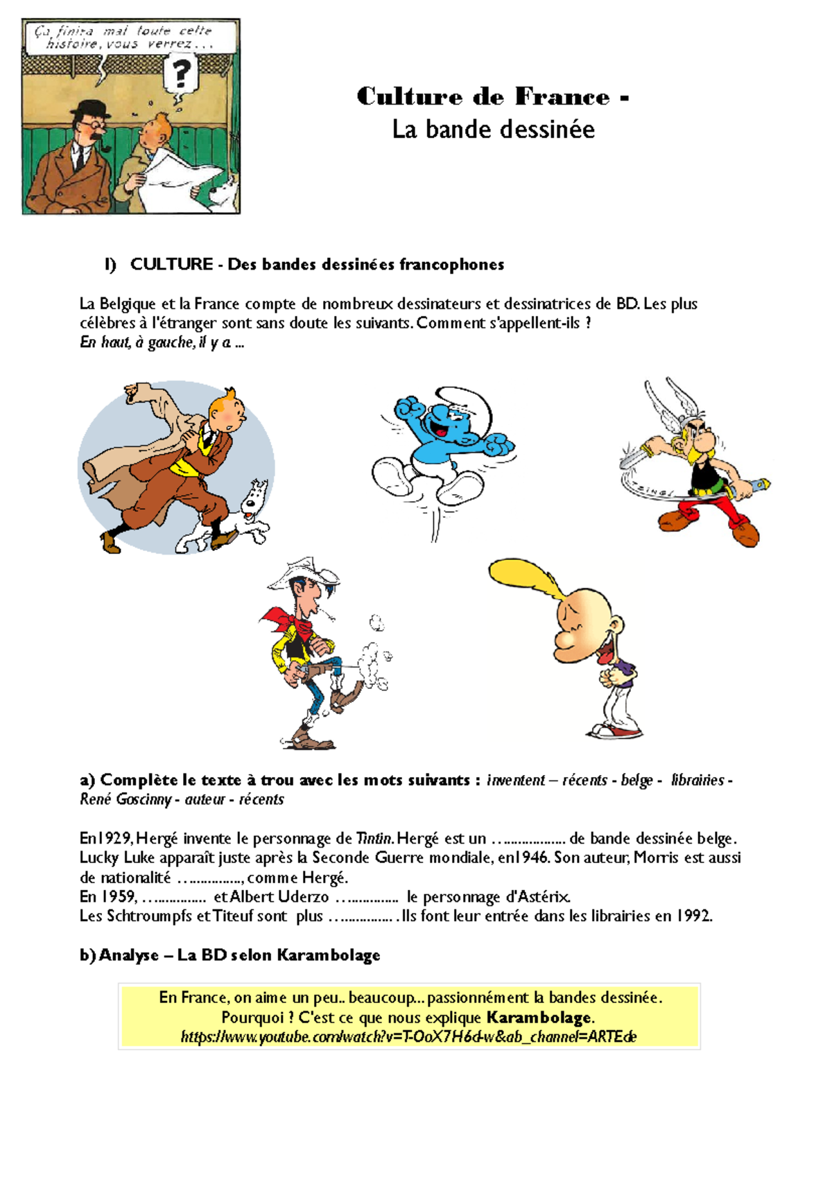 Leçon La BD francophone - Culture de France - La bande dessinée I ...