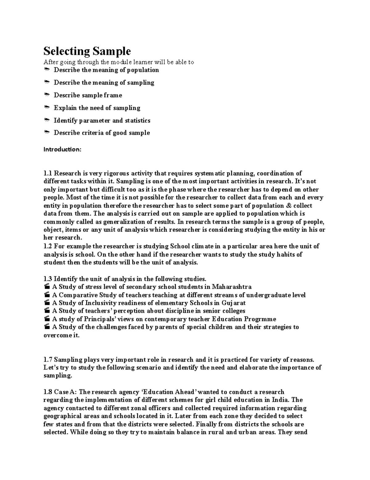 Selecting Sample - Selecting Sample After going through the module ...