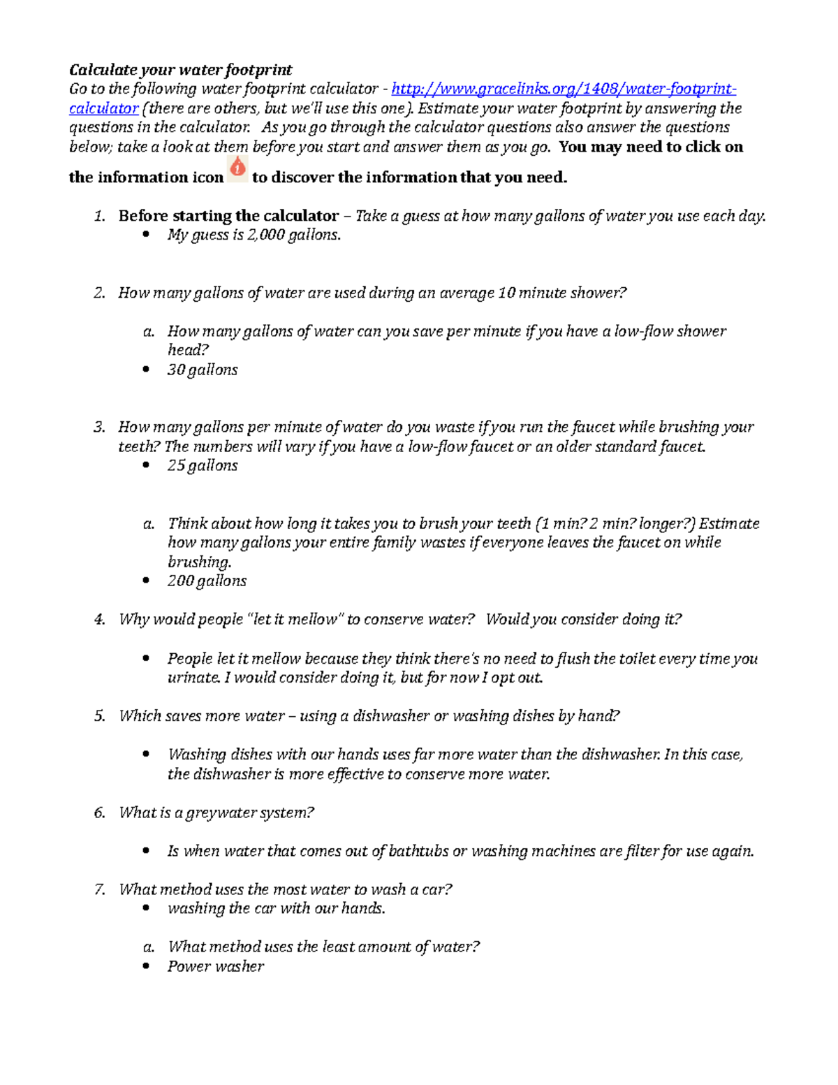 Water Footprint - Calculate your water footprint Go to the following ...
