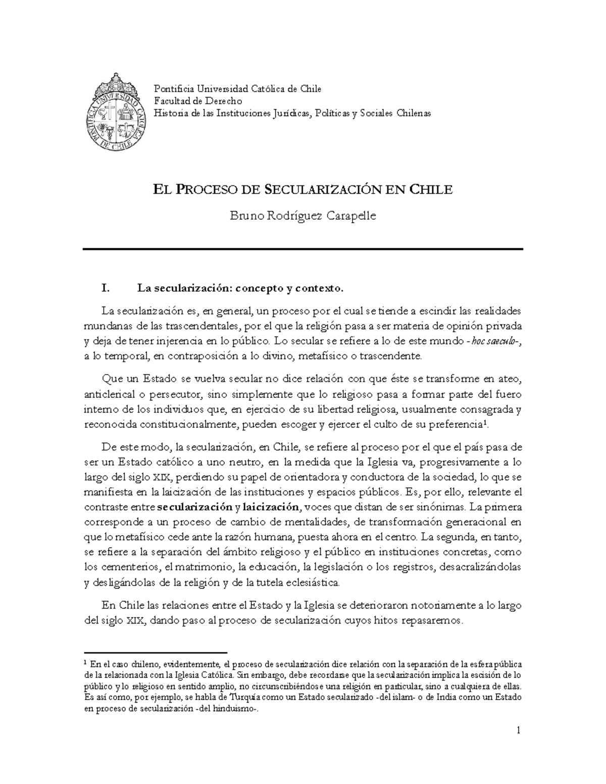 El Proceso de Secularización en Chile - Pontificia Universidad Católica ...
