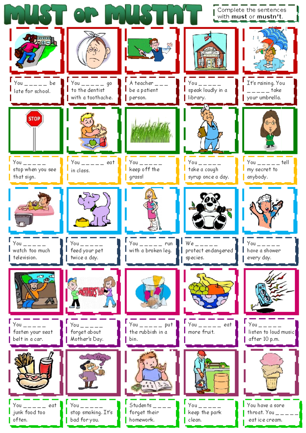 Must-or-mustnt-fun-activities-games-grammar-drills 12326 - Complete the ...