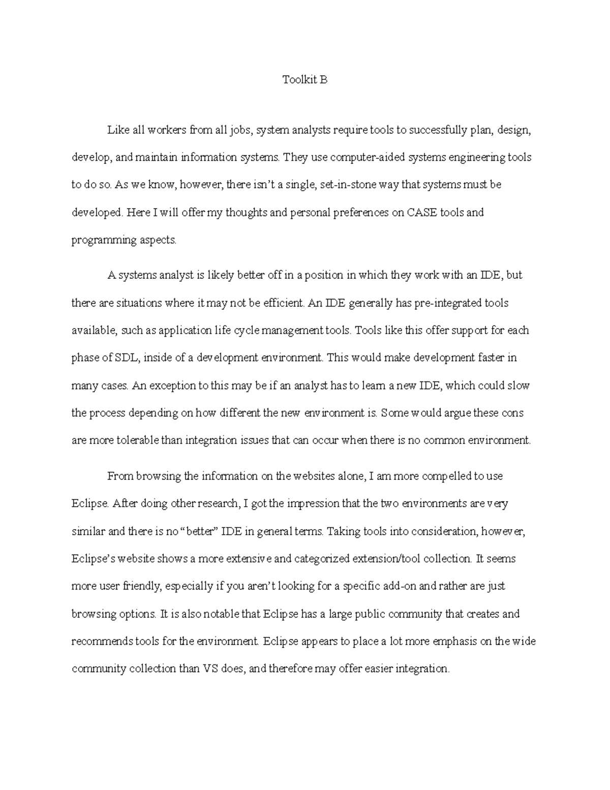 Toolkit B Paper - Toolkit B Like all workers from all jobs, system ...