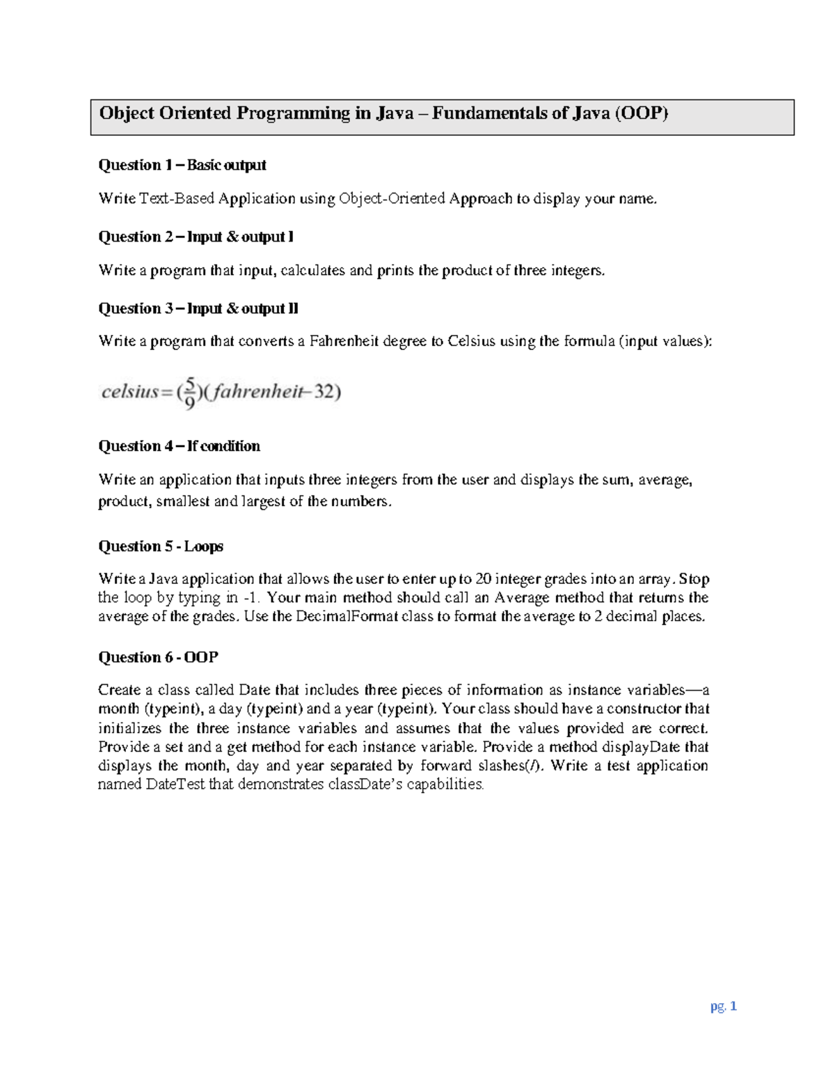 Java Assignmemnt - Question 1 – Basic output Write Text‐Based Application using Object‐Oriented ...