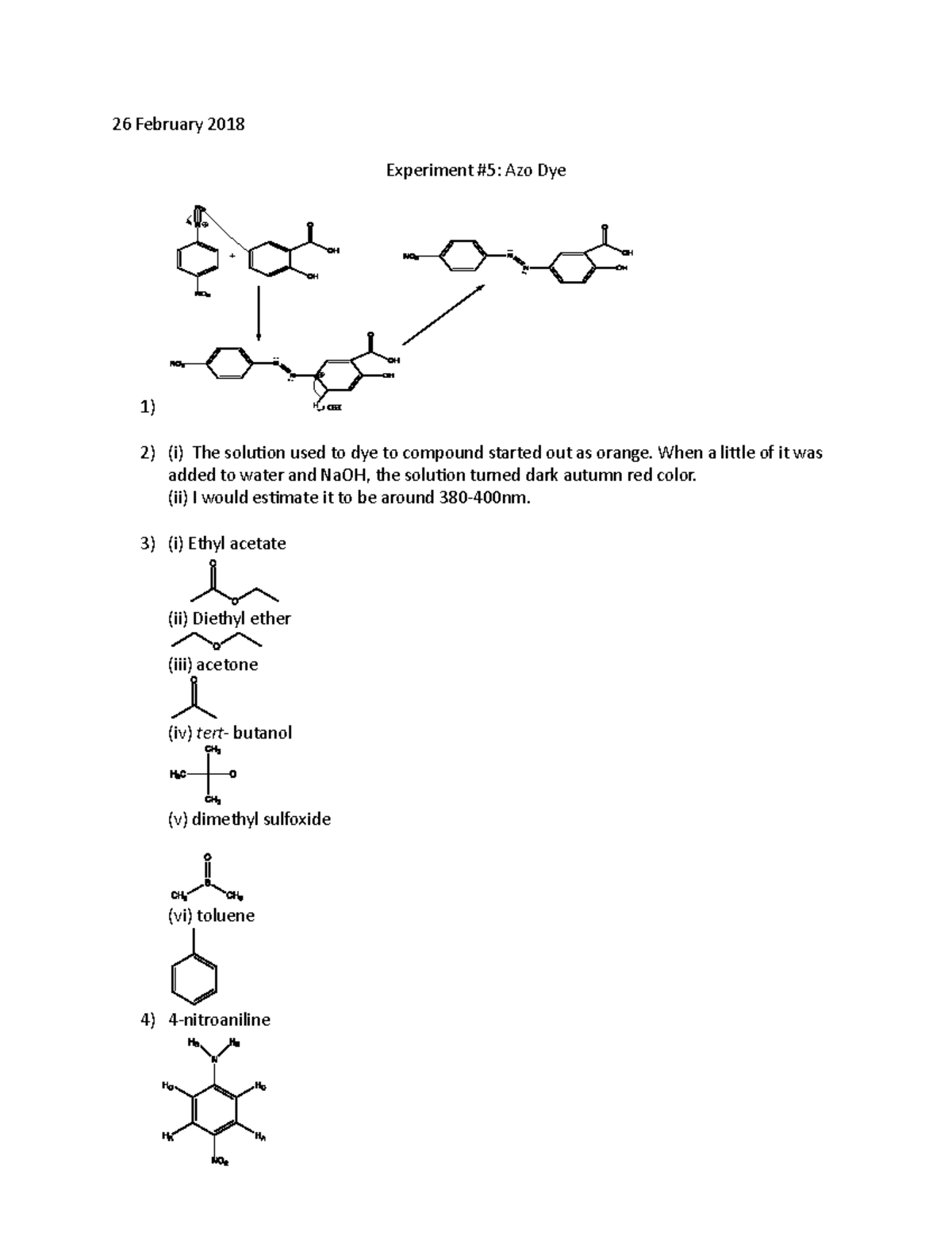 Experiment #3- Azo Dye - 26 February 2018 Experiment #5: Azo Dye 1) (i ...