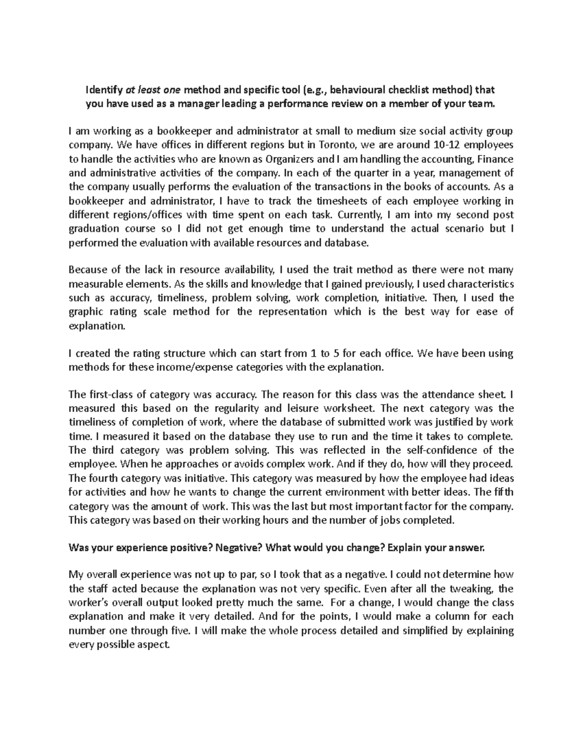 Performance Measure - Assignment - Identify at least one method and ...