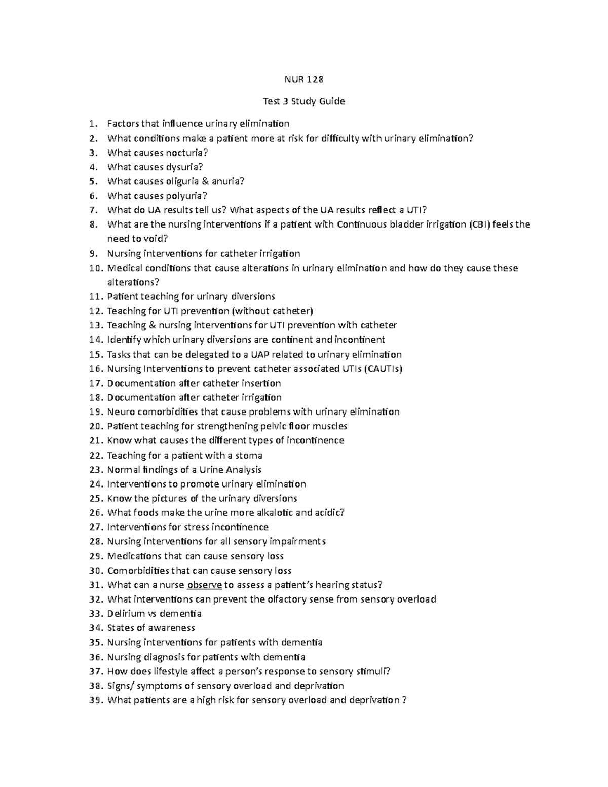 Study guide 201912588 - NUR 128 Test 3 Study Guide Factors that ...