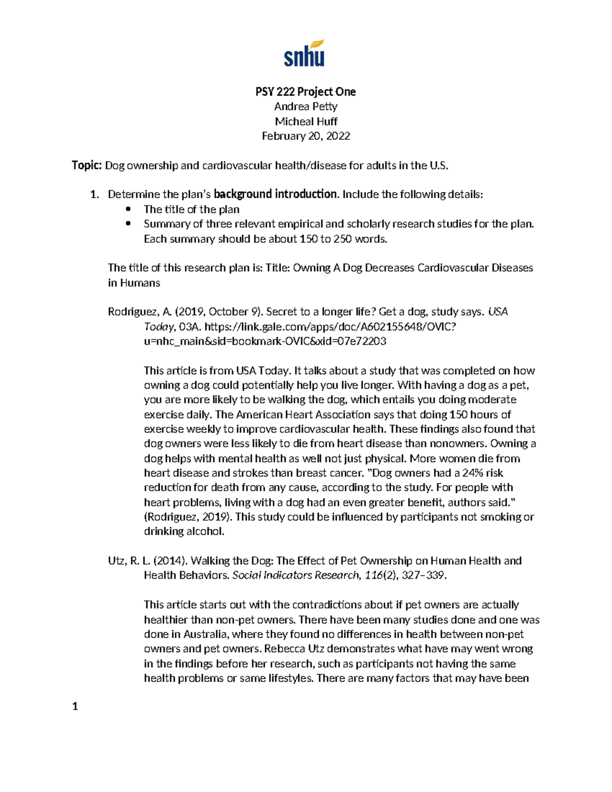 PSY222 Project One - PSY 222 Project One Andrea Petty Micheal Huff ...