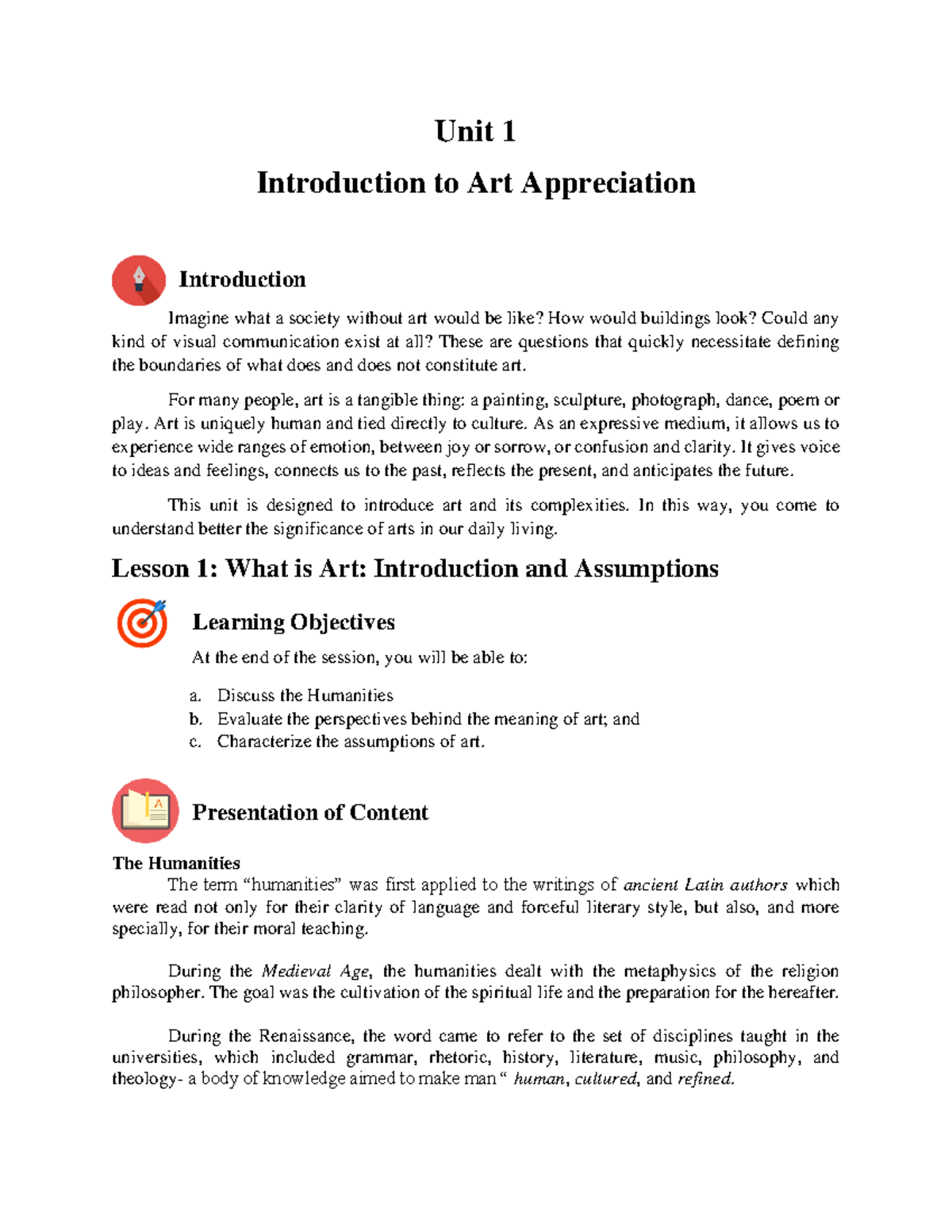 Unit 1 - art app - Unit 1 Introduction to Art Appreciation Introduction ...