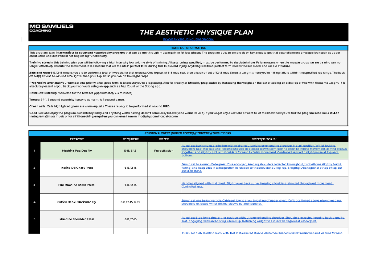Aesthetic Physique PLAN - Training Plan - THE AESTHETIC PHYSIQUE PLAN ...