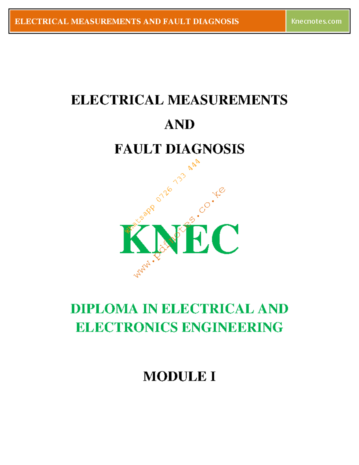 EMFD knec notes dgbuov - ELECTRICAL MEASUREMENTS AND FAULT DIAGNOSIS ...