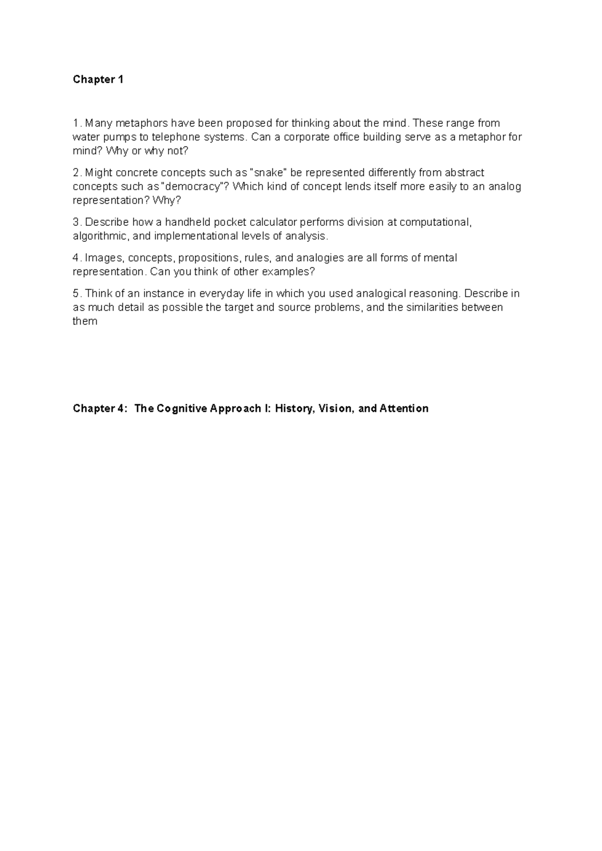 COG exercises - Chapter 1 1. Many metaphors have been proposed for ...