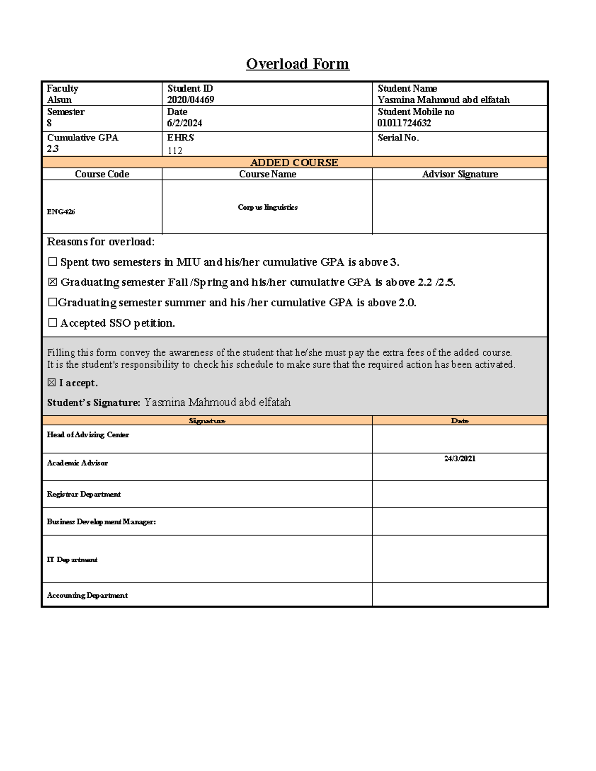 Overload form - Nothing - Overload Form Faculty Alsun Student ID 2020 ...