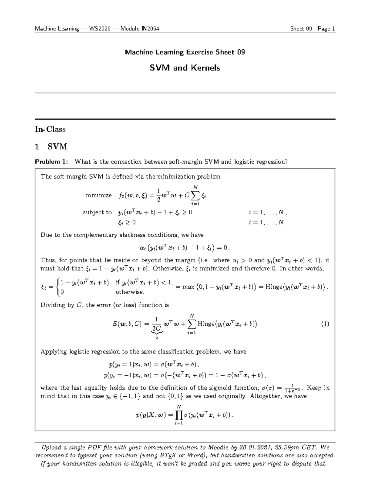 Exercise solution 09 svm kernels - Machine Learning Exercise Sheet 09 SVM and Kernels In-Class 1 ...