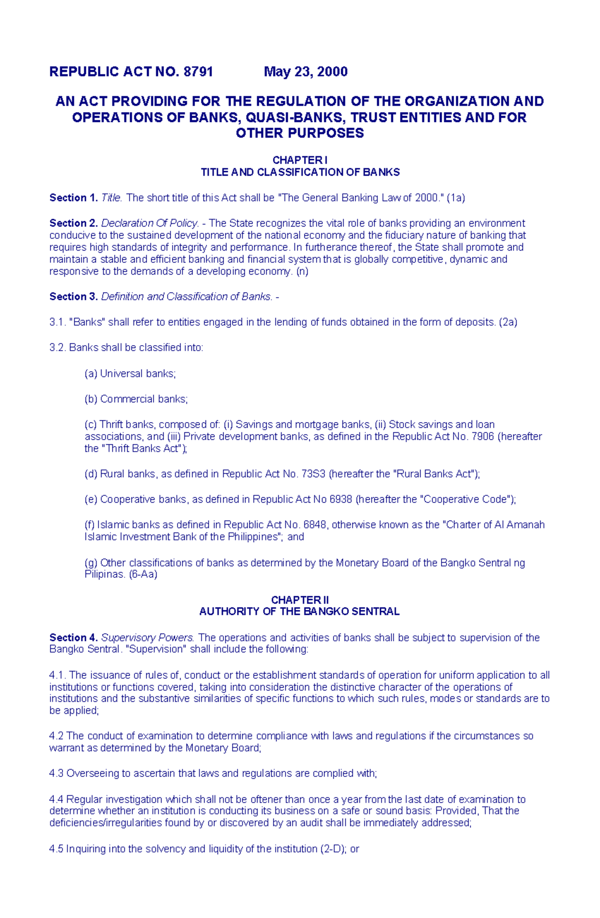 GEN- Banking-LAW PDIC - Reviewer on General Banking Law in your RFBT ...