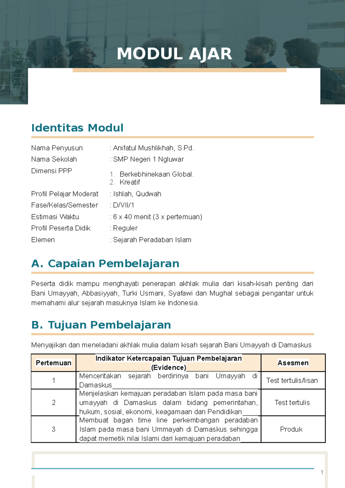 Modul Ajar sejarah Peradaban Islam VII sem 1 - Fix - Pendidikan Agama ...