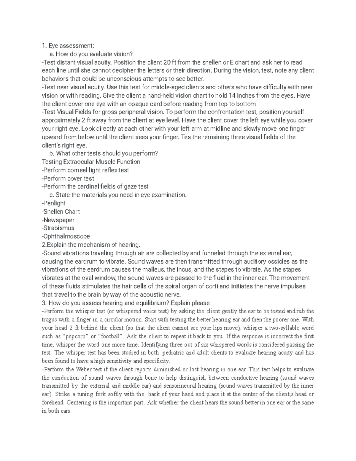 Assessment of Eyes and Ears 13 - Eye assessment: a. How do you evaluate ...