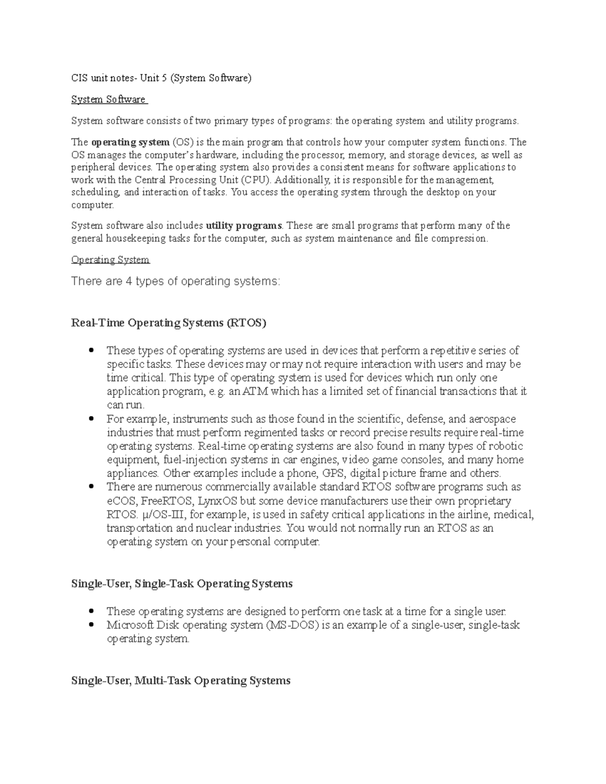 CISunit 5notes - Summary Introduction to Computing - CIS unit notes ...