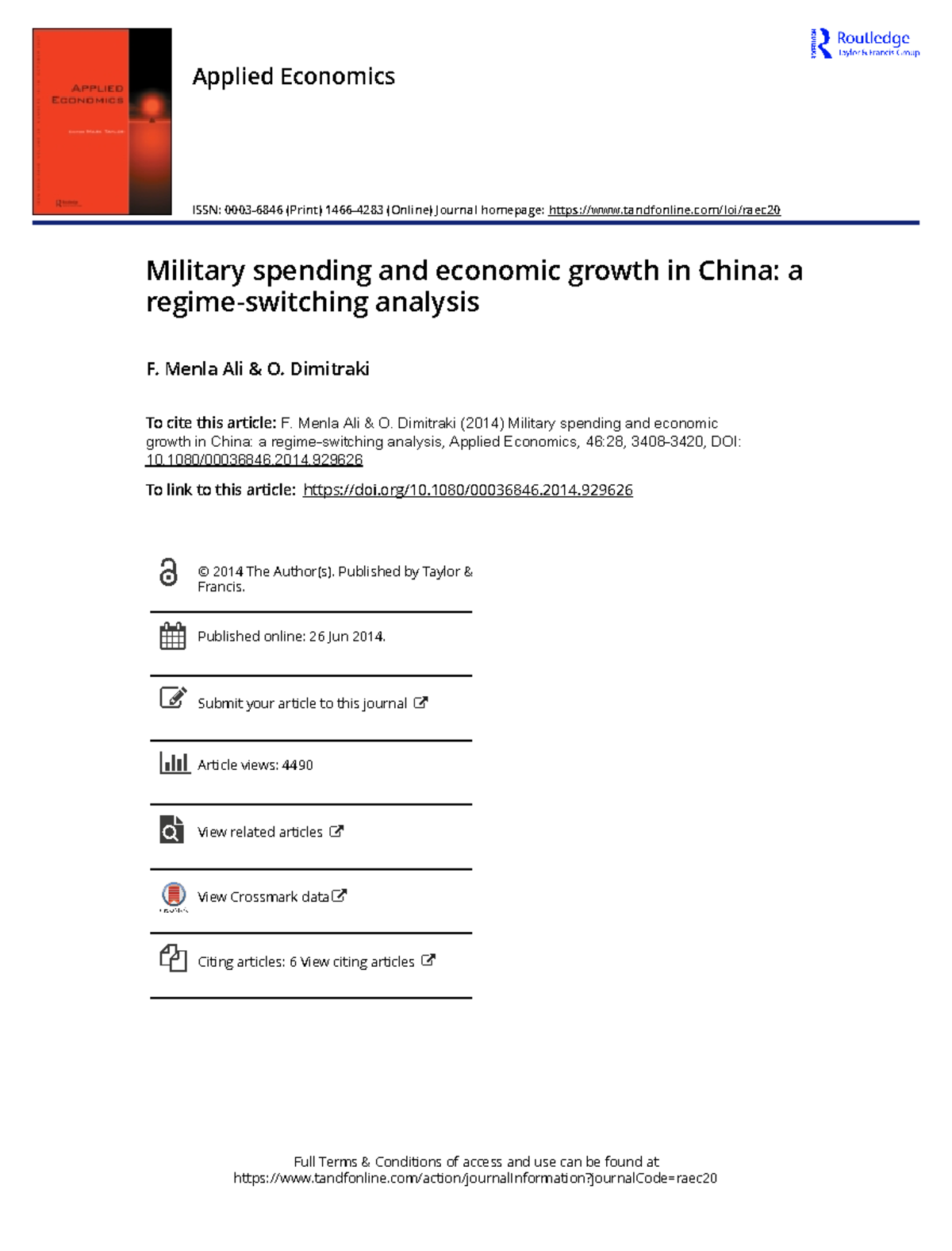 Military spending and economic growth in China a regime switching ...