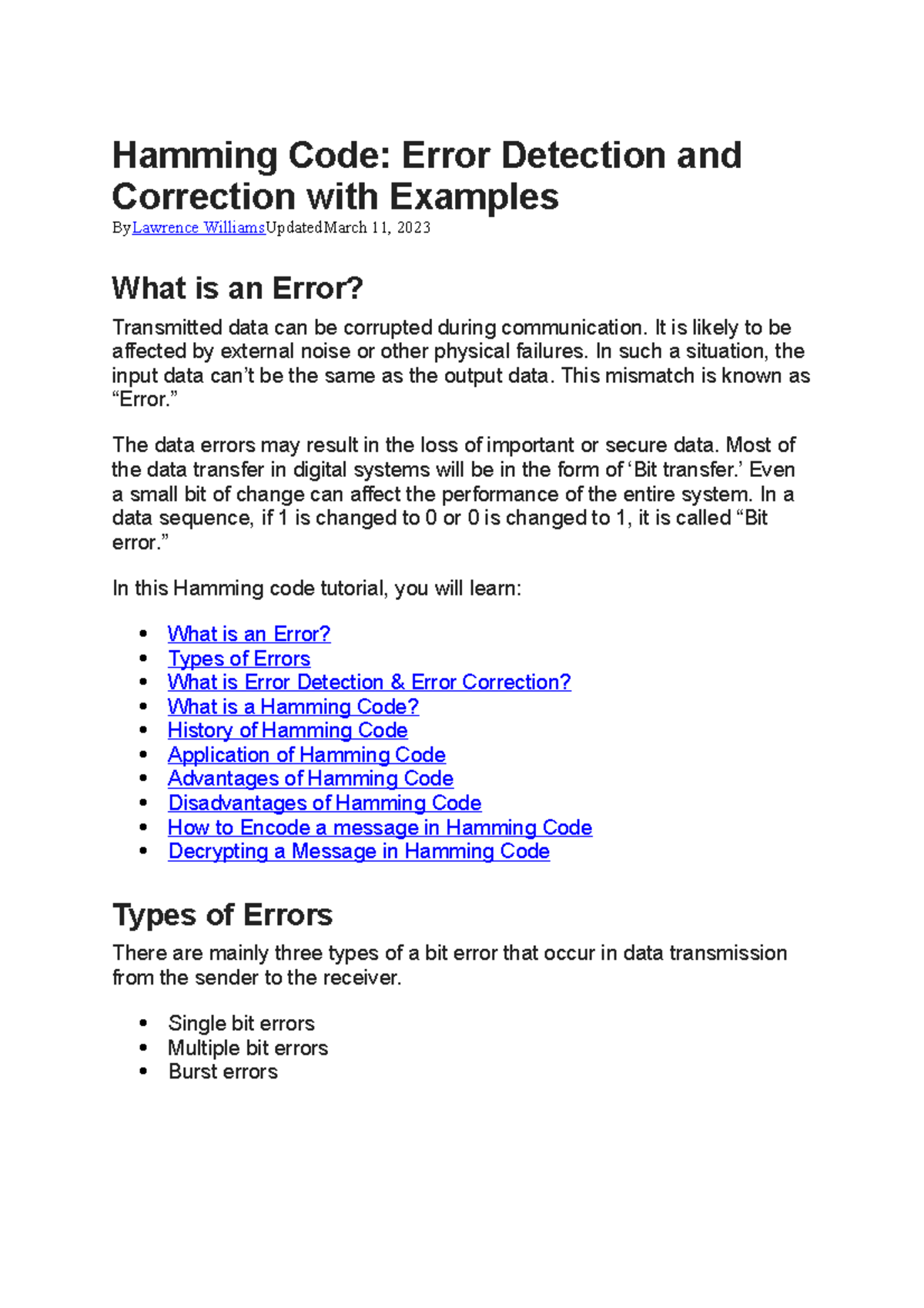 Hamming Code - It is likely to be affected by external noise or other ...
