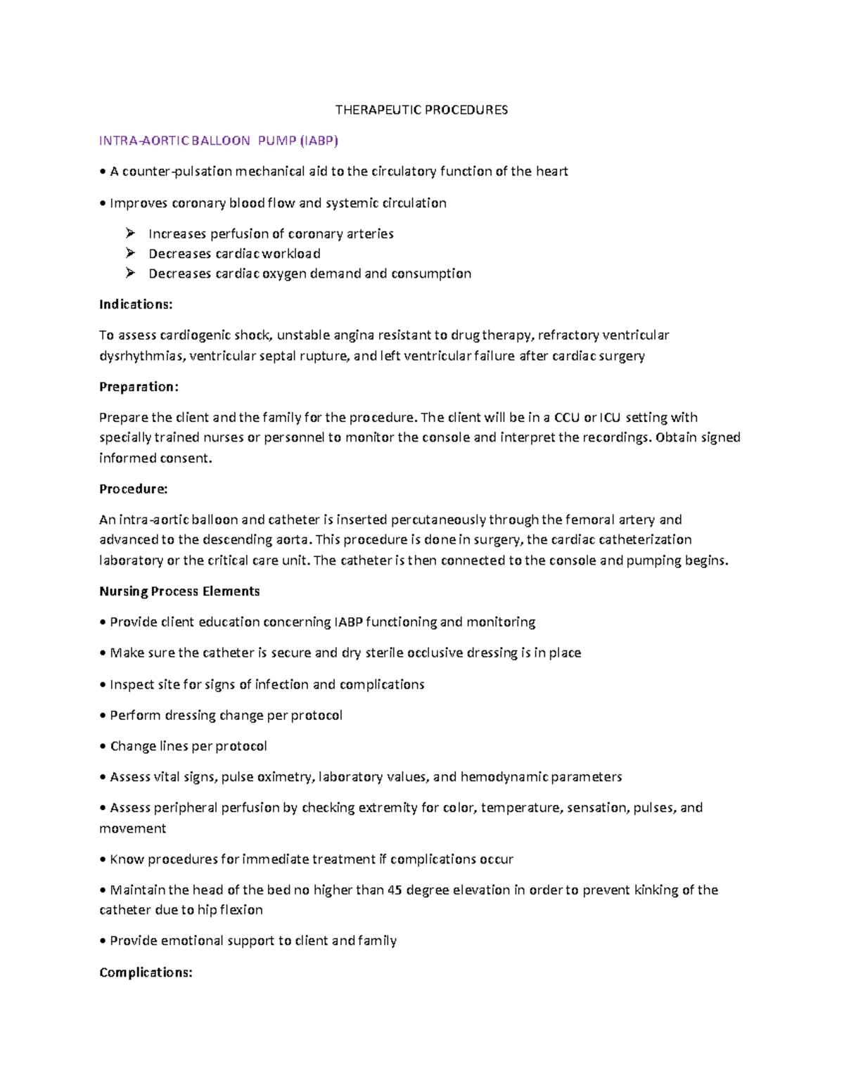 Therapeutic Procedures - THERAPEUTIC PROCEDURES INTRA-AORTIC BALLOON ...