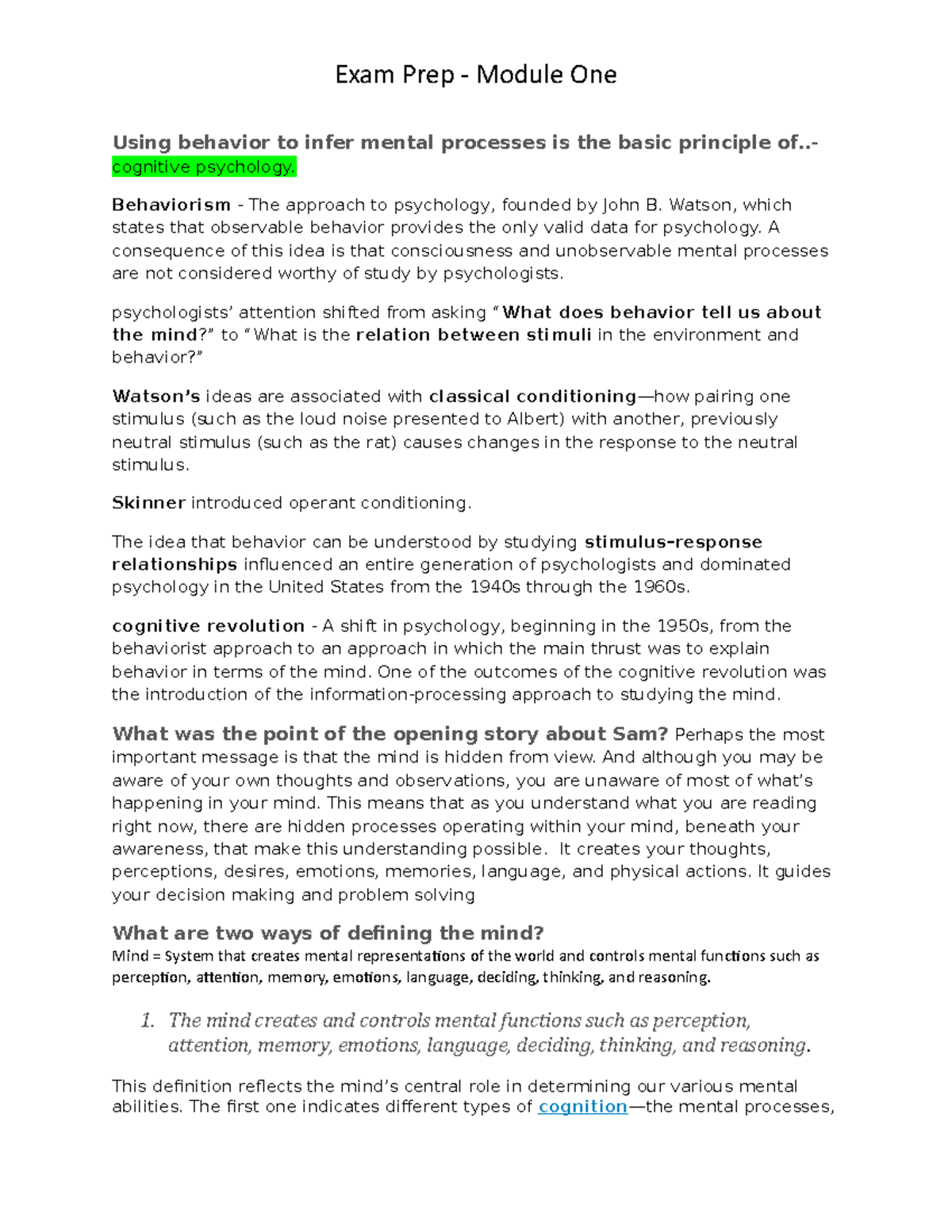 Module 1 - Lecture notes 1 - Psyc 221 - Cognitive Psychology - queensu ...