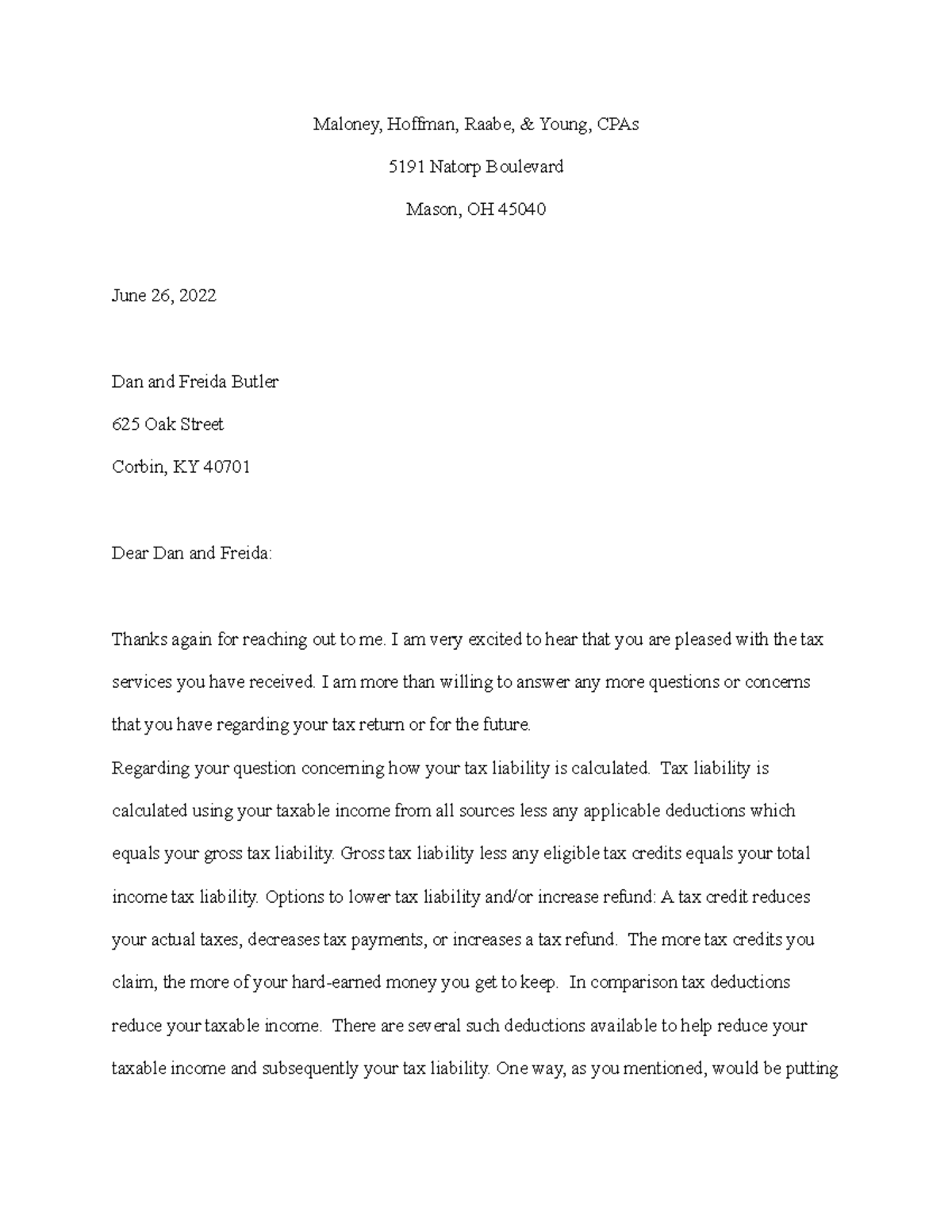 ACC 330 Final Project Three Formal Letter to Client Template 6.19.22 ...