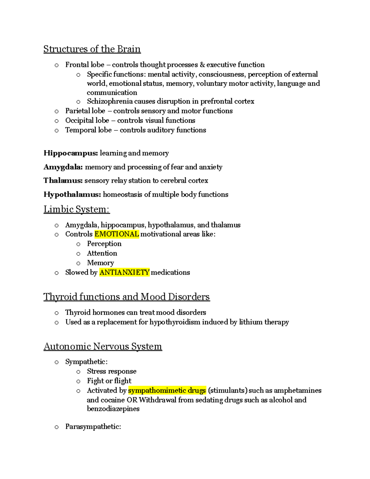 Mental Health - Biological Basis - Structures of the Brain o Frontal ...