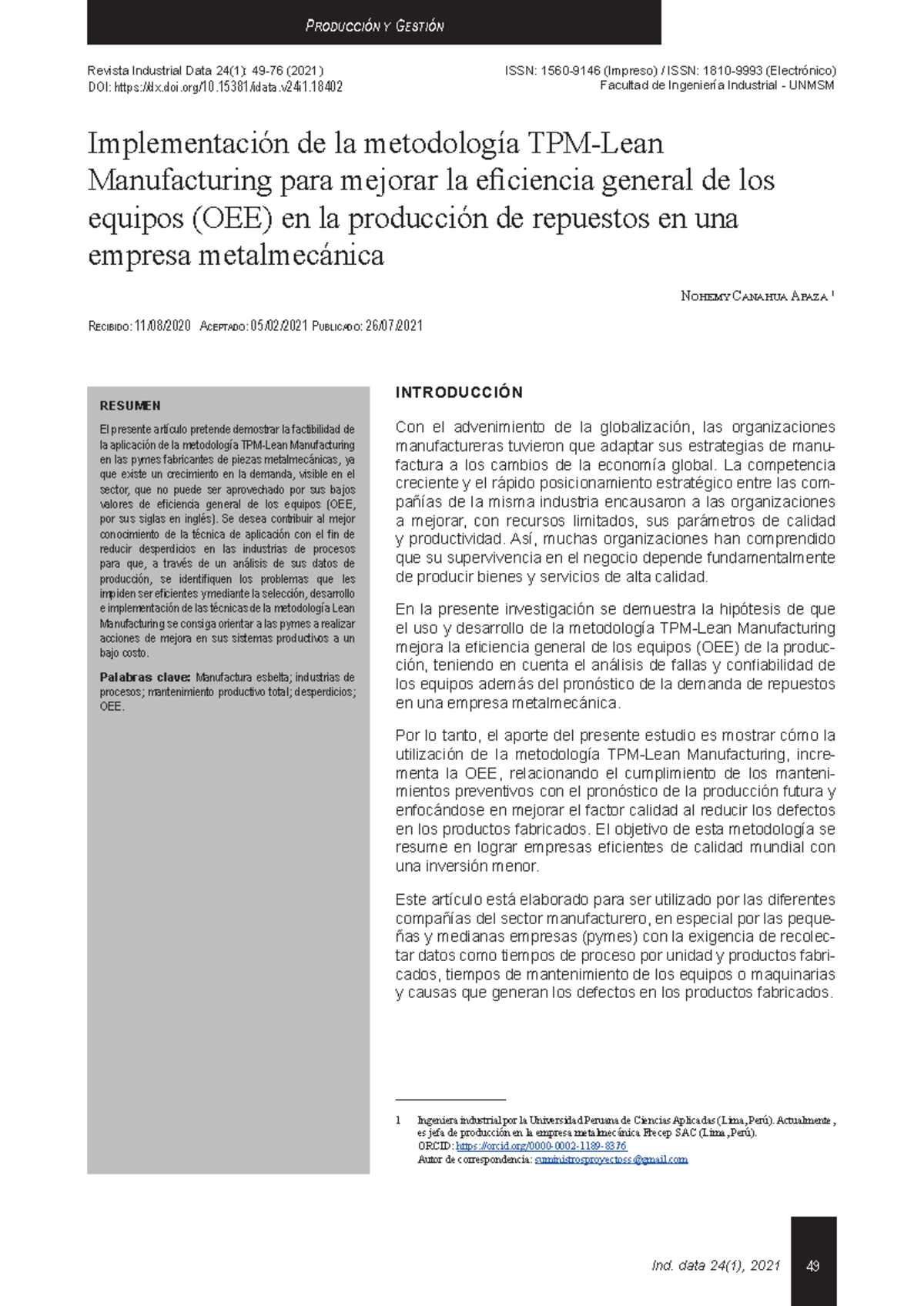 Implementación de la metodología TPM-Lean - Ind. data 24(1), 2021 49 ...