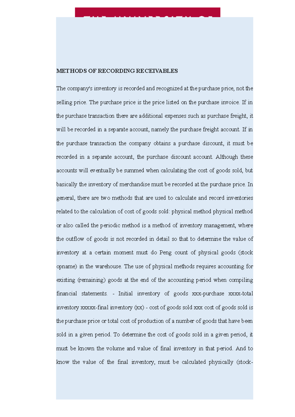 Notes Accounting - Methods OF Recording Receivables - METHODS OF ...