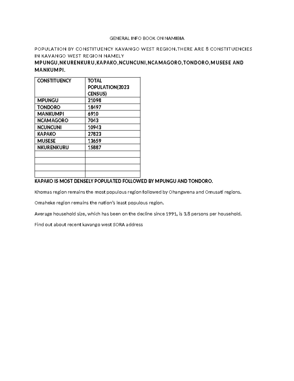 General INFO BOOK ON Namibia - GENERAL INFO BOOK ON NAMIBIA POPULATION ...