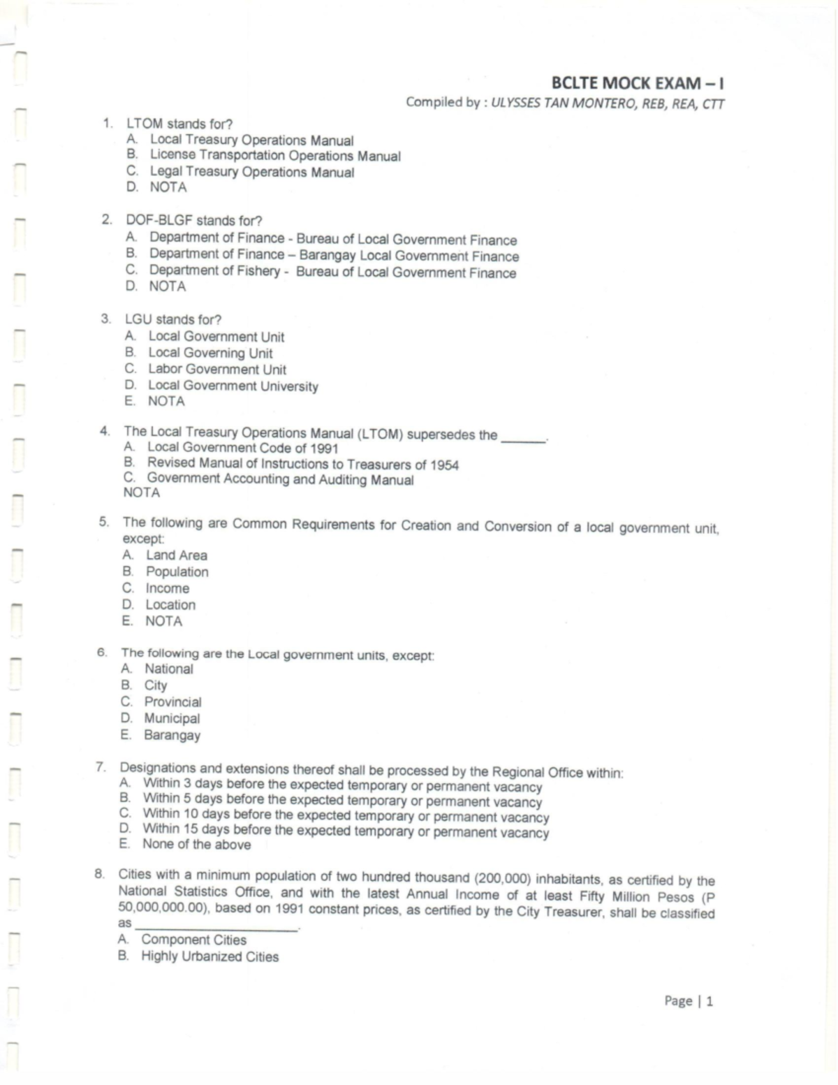 Local Treasury Reviewer - Management Accounting - Studocu