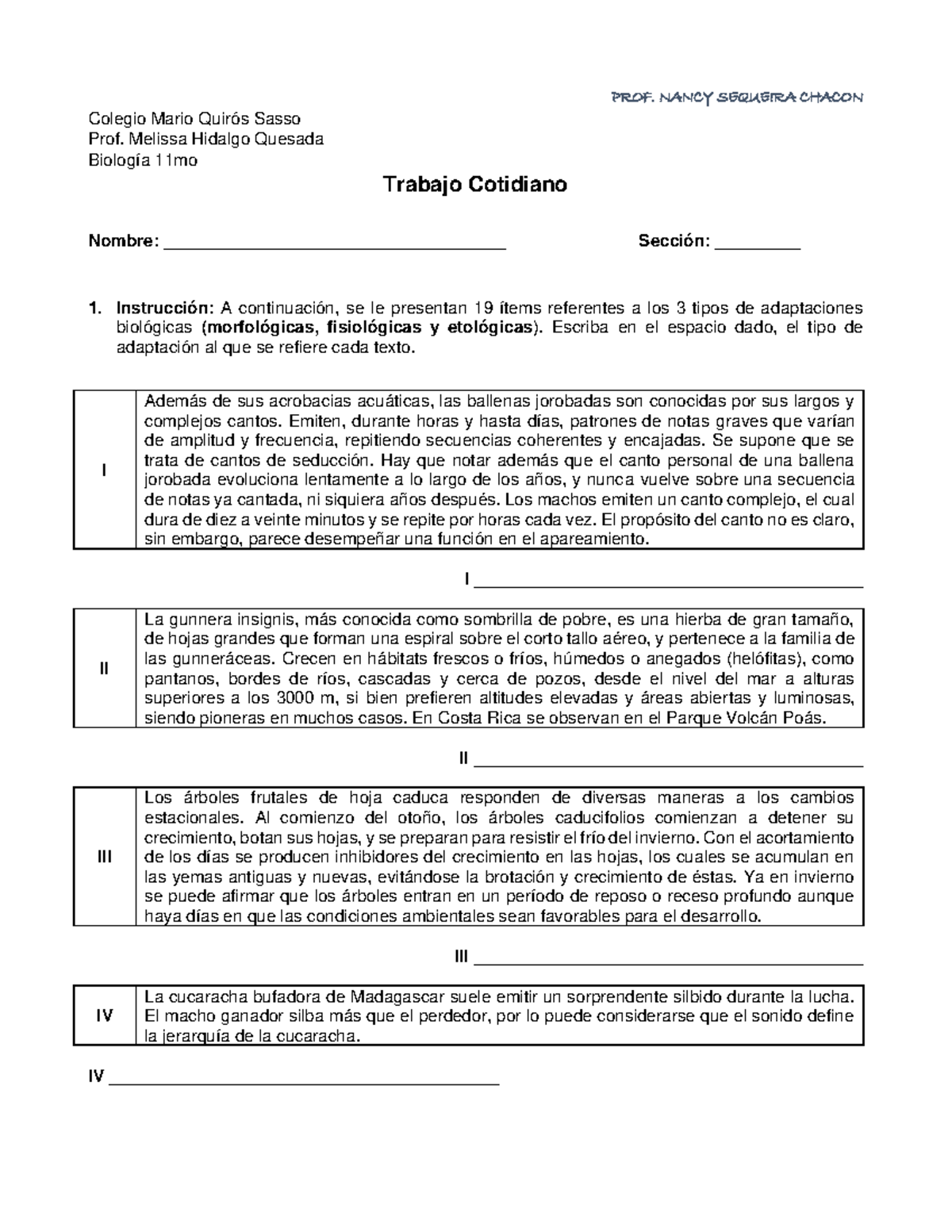T.C. Adaptaciones - Tema MEP Criterios Biología - PROF. NANCY SEQUEIRA ...