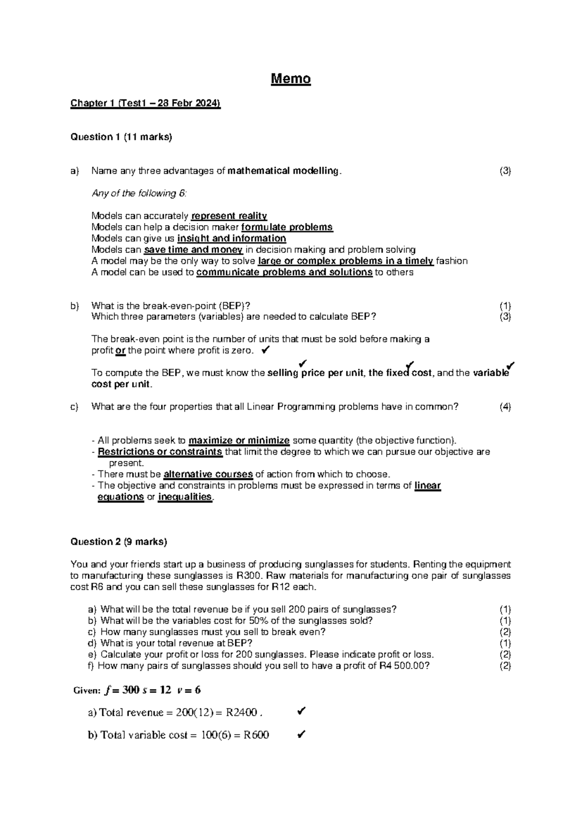 Test 1 memo - Chapter 1 - Test 1 memo...Use it to test yourself after ...
