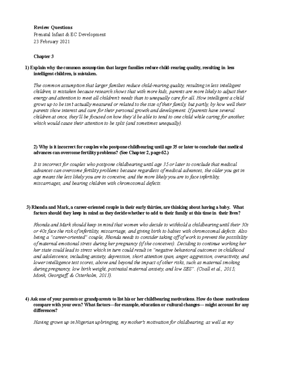 Review Questions Revised 2019 Chapter 3 - Review Questions Prenatal ...