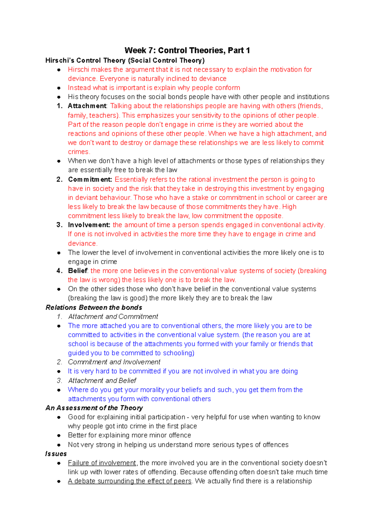 Week 7 Control Theories, Part 1 - Week 7: Control Theories, Part 1 Hirschi’s Control Theory ...