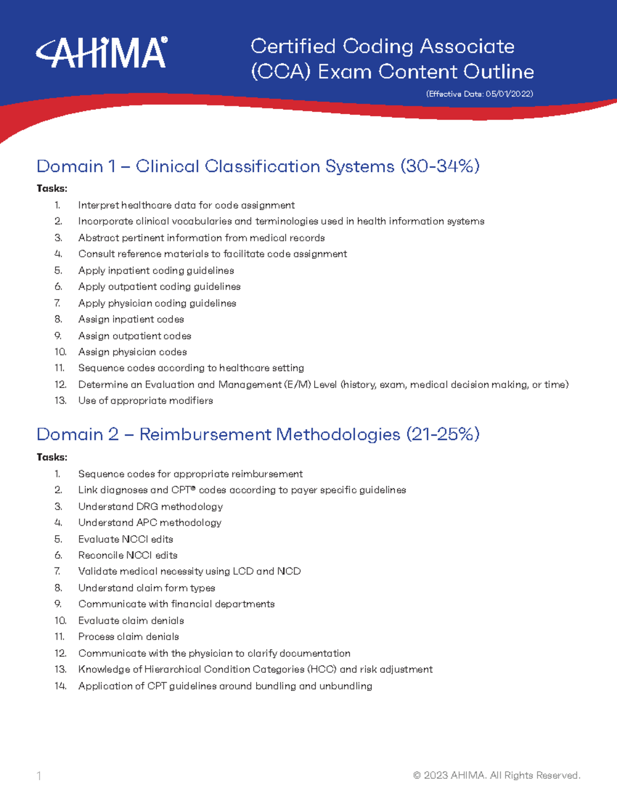 CCA Exam content outline - 1 Certified Coding Associate (CCA) Exam ...