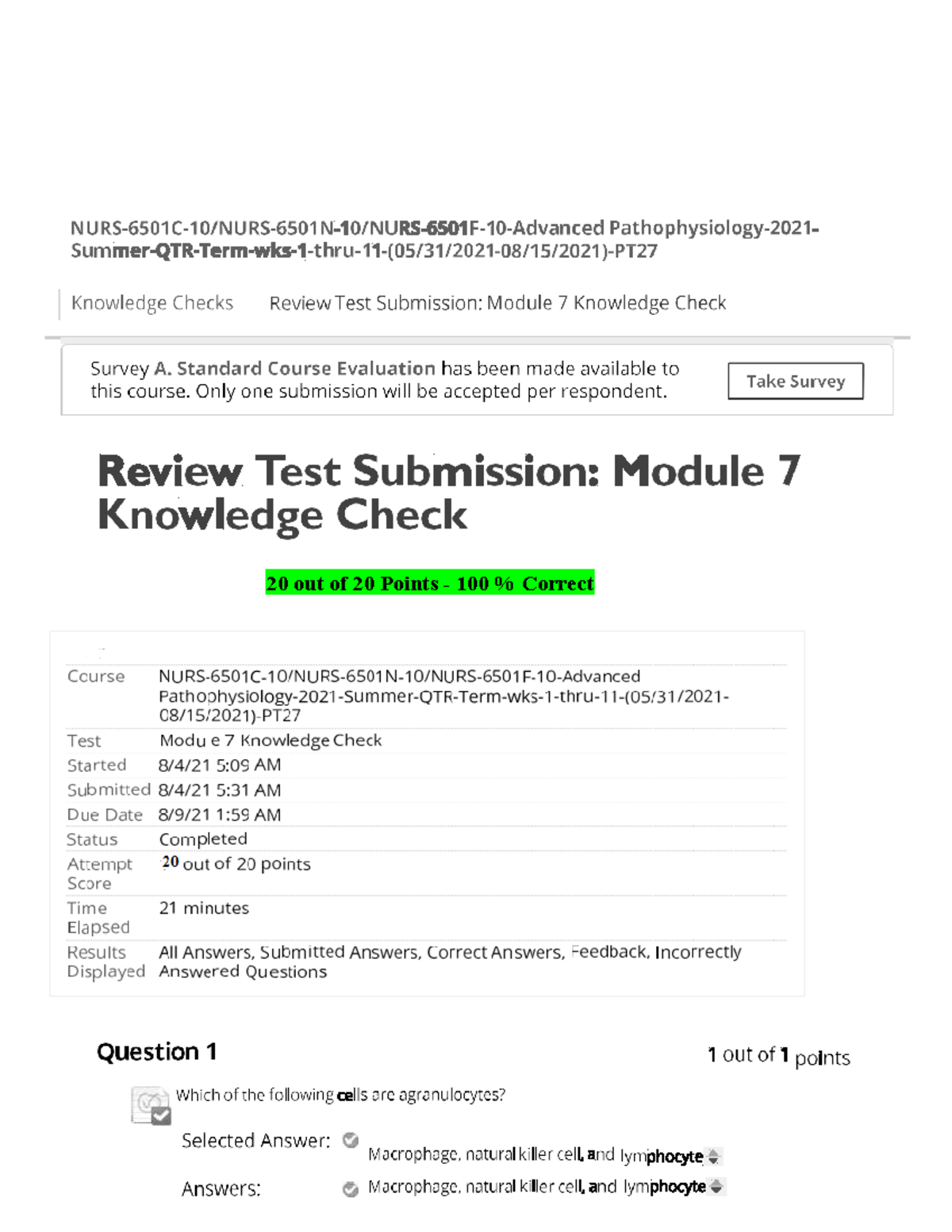 NURS-6501C-10, NURS-6501N-10, NURS-6501F-10 Module 7 Knowledge Check ...